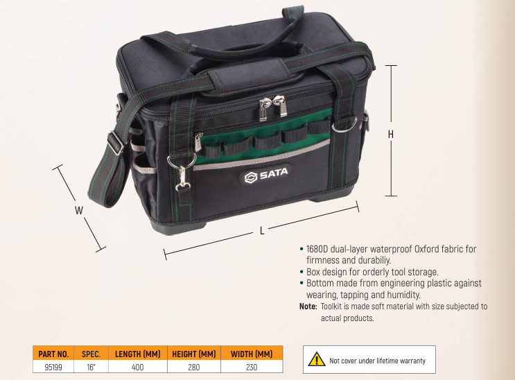 Sata 95199 Portable Tool Bag 16″ | TOOLS AND MACHINERY MALAYSIA
